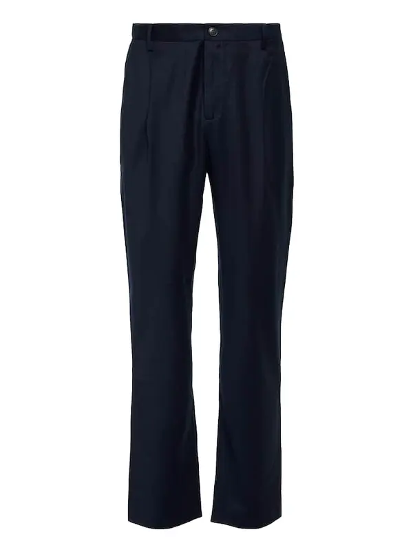 Sunspel Pleated Wool Flannel Pants - Blue