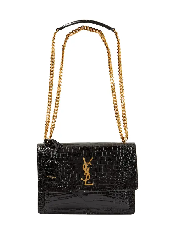 Saint Laurent Sunset Medium Croc-effect Shoulder Bag - Black