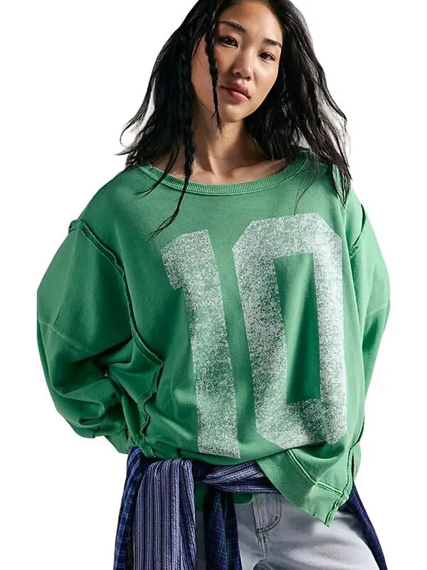 Free People We The Free Graphic Camden Pullover - Green Combo