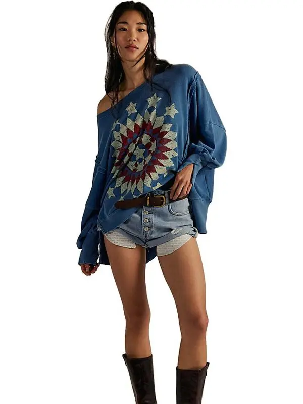 Free People We The Free Graphic Camden Pullover - Ink Blue Combo