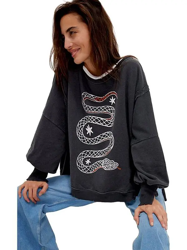 Free People Graphic Camden Pullover - Snake Combo