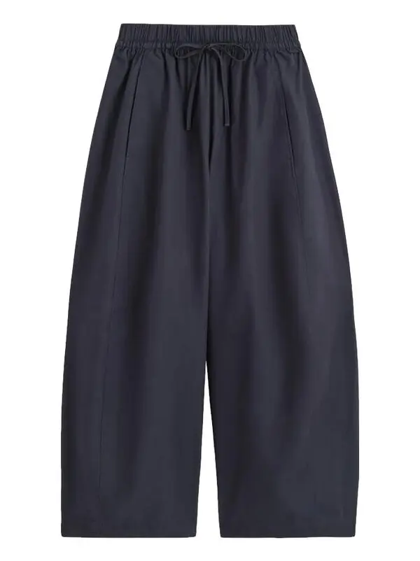 Cos Barrel-leg Cotton Pants With Elasticated Waistband - Navy