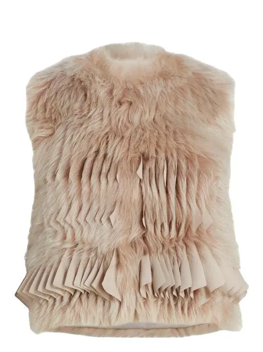 Giorgio Armani Pleated & Dyed Shearling Vest - Light Walnut