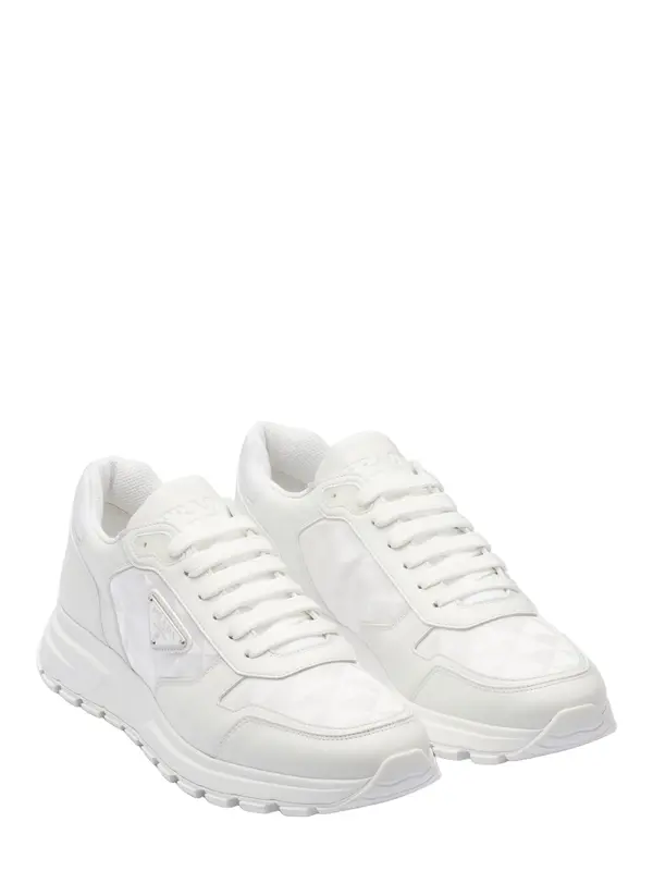 Prada Leather And Re-nylon High-top Sneakers - White
