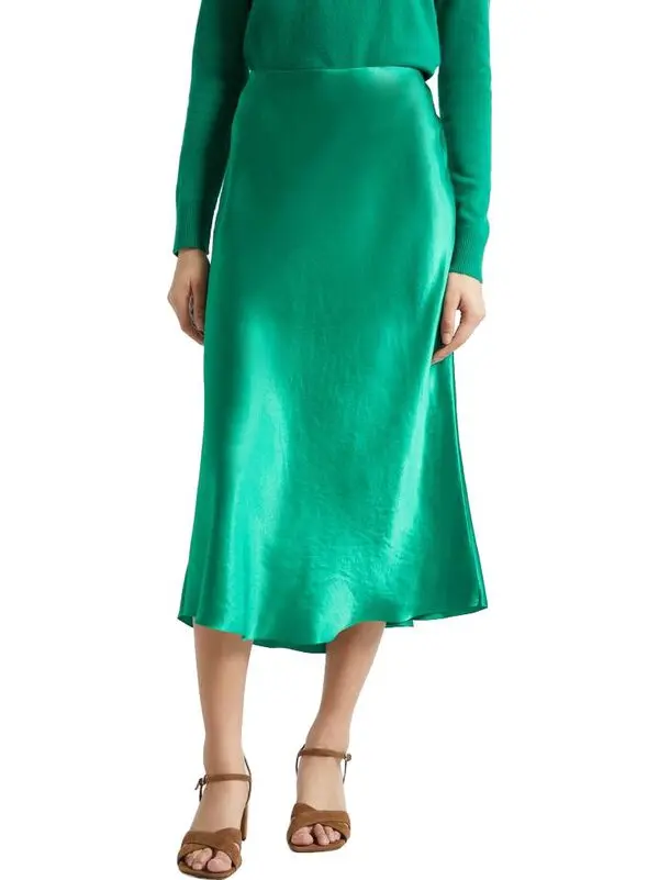 Vince Bias Cut Satin Midi Skirt - Emerald