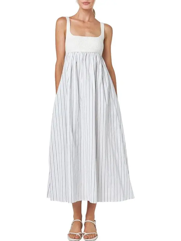 English Factory Tie Back Combo Sundress - Off White/ Navy