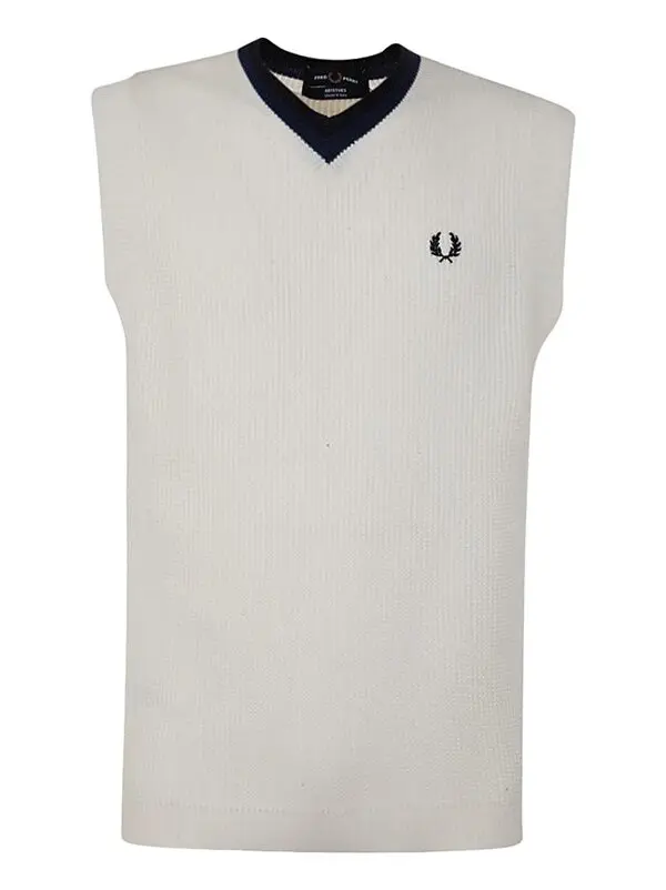 Fred Perry V-neck Knitted Tank Top - White