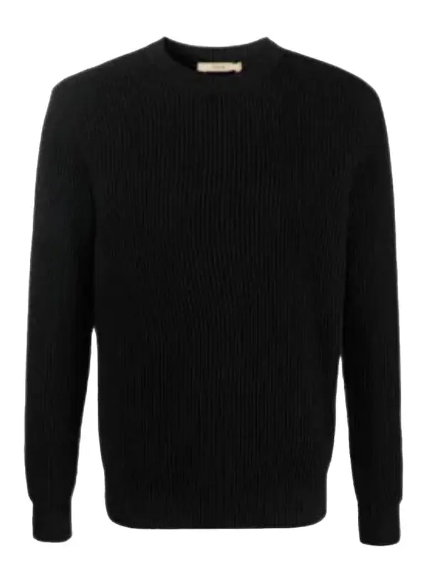 ROBERTO COLLINA Ribbed Long Sleeve Crew Neck Sweater - Black