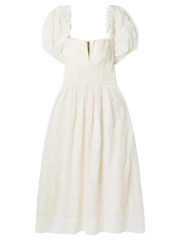 The Great. The Primrose Broderie Anglaise Cotton Midi Dress - Cream