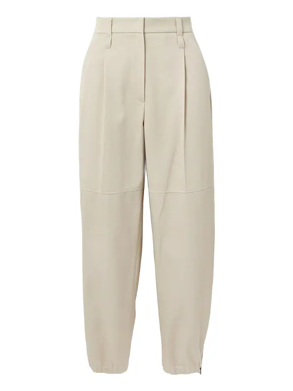 Brunello Cucinelli Cropped Bead-embellished Tapered Pants - Off-white