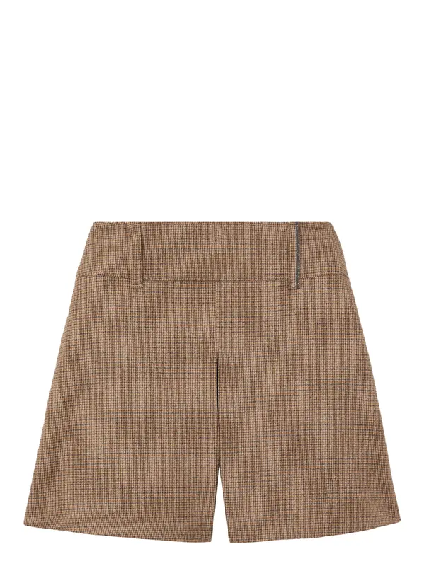 Brunello Cucinelli Checked Wool-blend Skorts - Brown