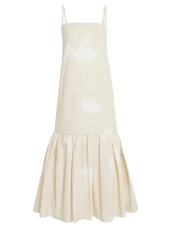 Another Tomorrow Flounce Printed Cotton-poplin Midi Dress - Cream