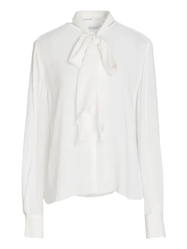 Another Tomorrow Pussy-bow Crepe Blouse - White