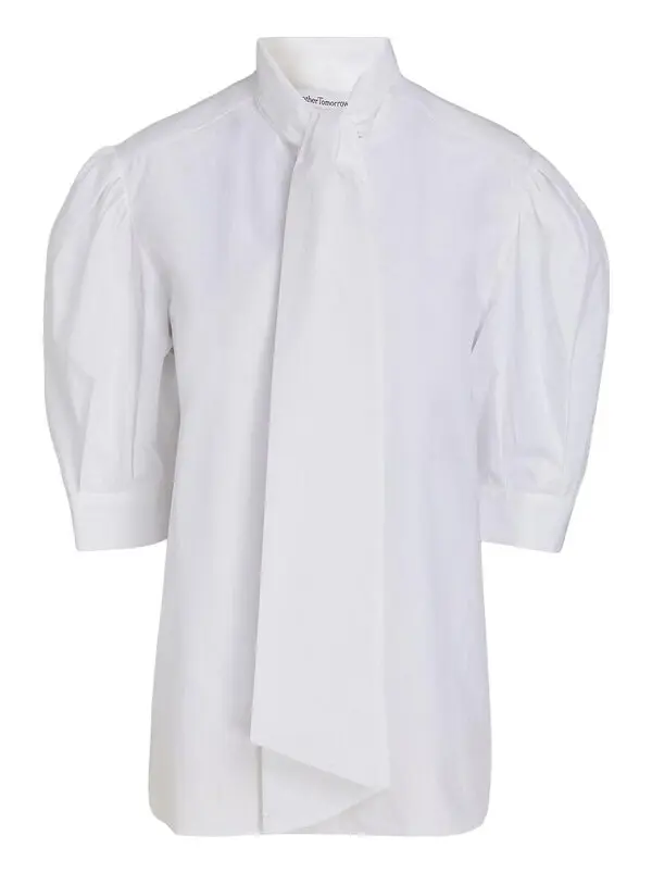 Another Tomorrow Cotton-poplin Pussy-bow Shirt - White