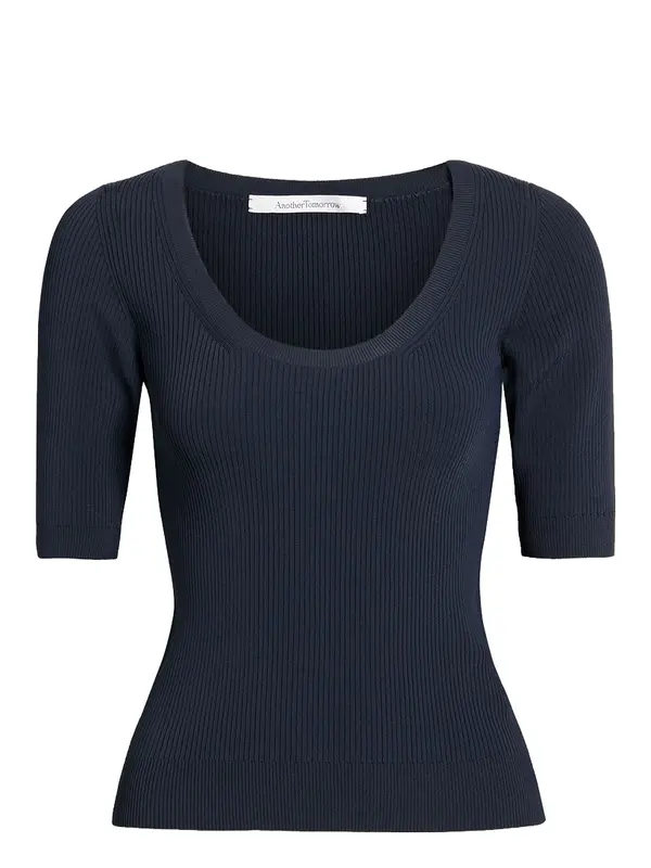 Another Tomorrow Ribbed-knit Top - Navy