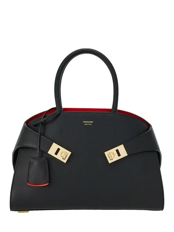 FERRAGAMO Hug Small Leather Top Handle Satchel - Nero