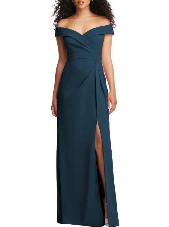 After Six Off-the-shoulder Crepe Gown - Atlantic Blue