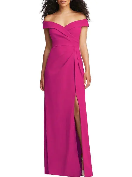 After Six Off-the-shoulder Crepe Gown - Think Pink