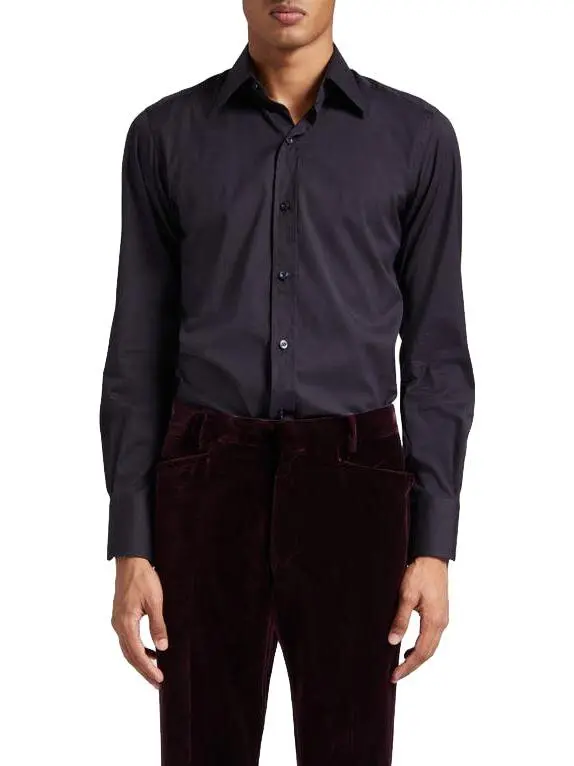 TOM FORD Slim Fit Cotton Poplin Button-up Shirt - Black