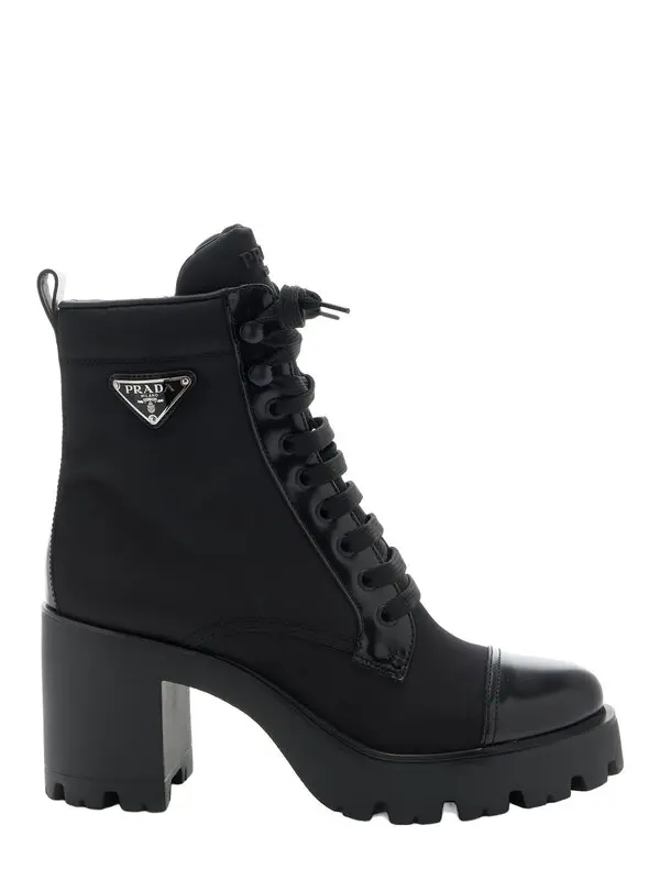 Prada Monolith Leather And Nylon Ankle Boots - Black