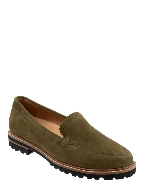 Trotters Fayth Leather Loafer - Olive Suede