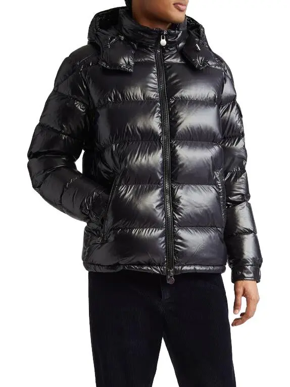 Moncler Maya Lacquered Nylon Down Jacket - Black/black