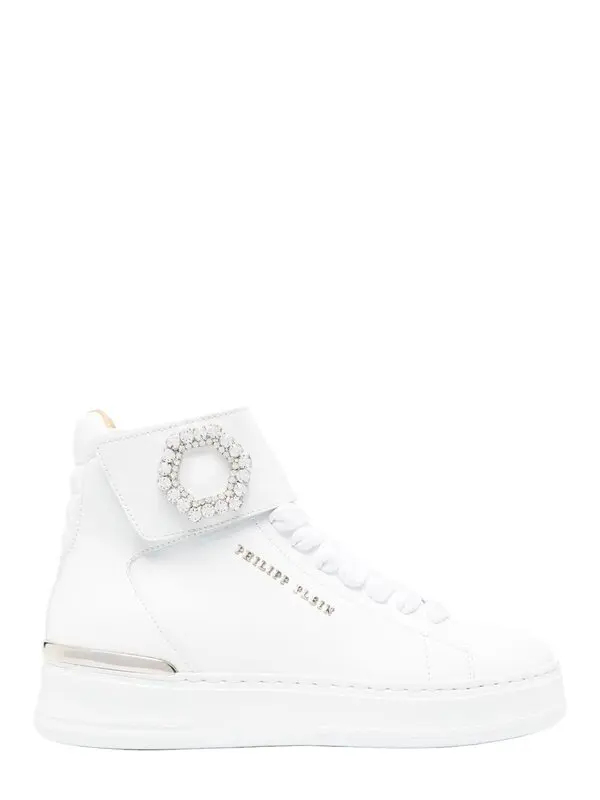 Philipp Plein Crystal Embellished Leather High-top Sneakers - White