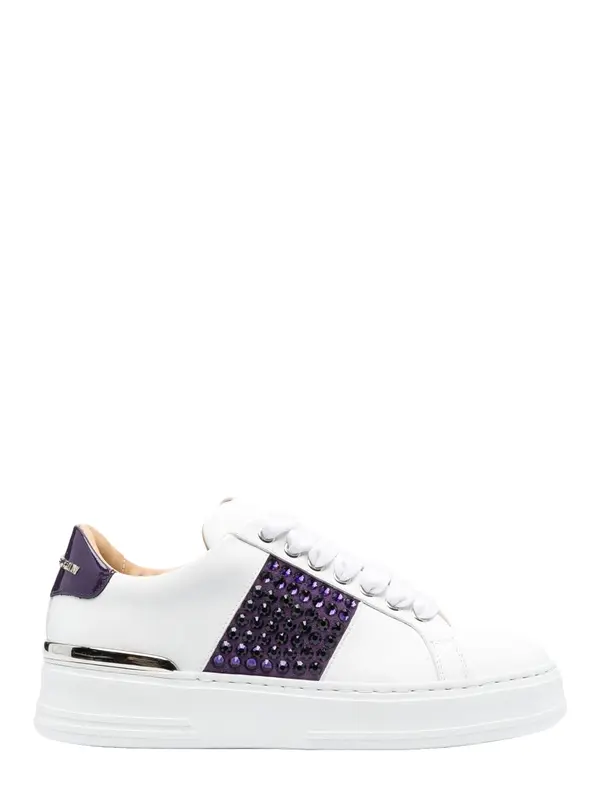 Philipp Plein Crystal-embellished Leather Low-top Sneakers - White