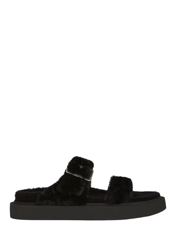 GIUSEPPE ZANOTTI Furry Sheepskin Slides - Black