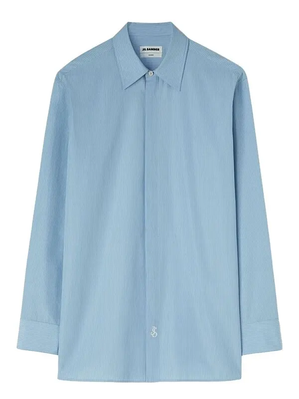 JIL SANDER Logo-embroidered Pinstripe Shirt - Blue