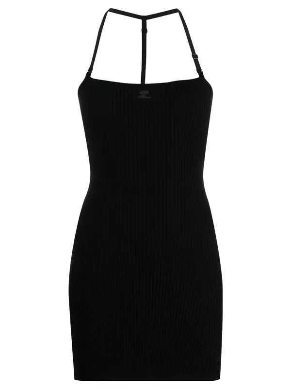 COURREGES Logo-patch Ribbed-knit Mini Dress - Black