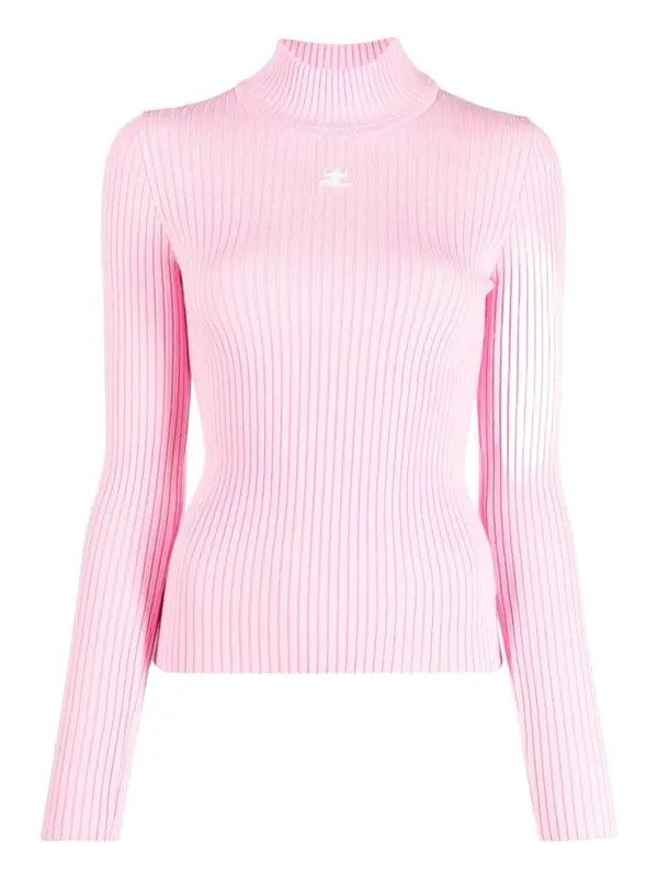 COURREGES Logo-patch Ribbed-knit Jumper - Pink