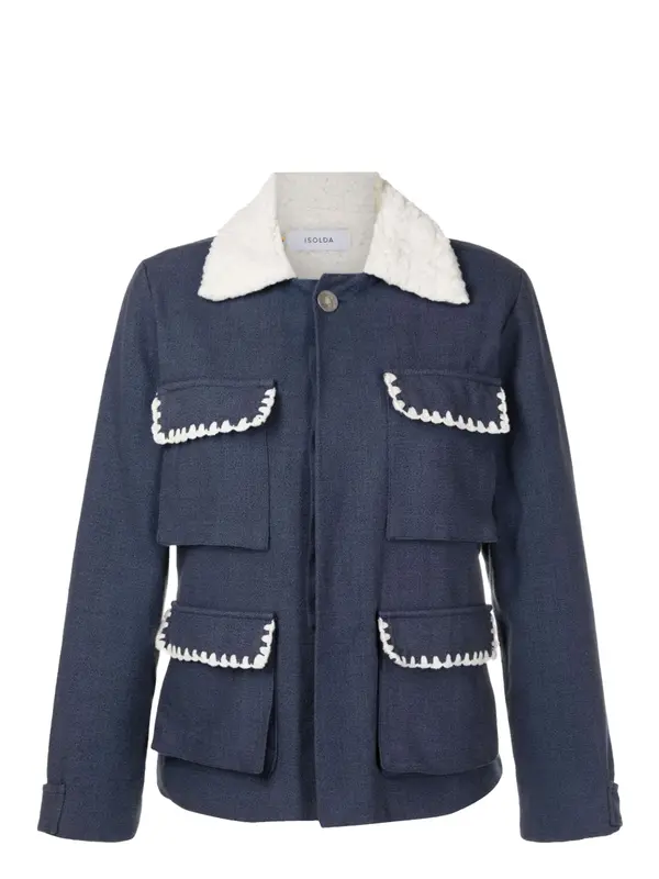 Isolda Shearling-collar Cotton Jacket - Blue