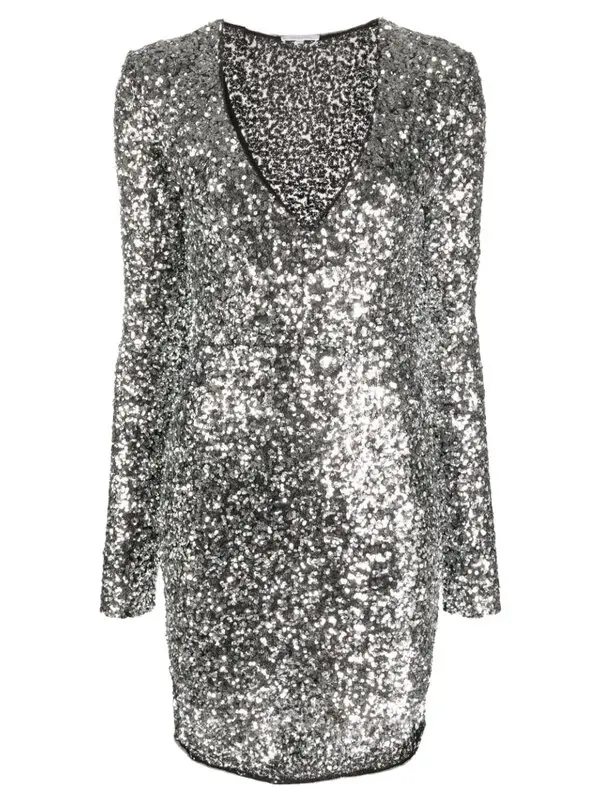 Patrizia Pepe V-neck Sequined Mini Dress - Grey