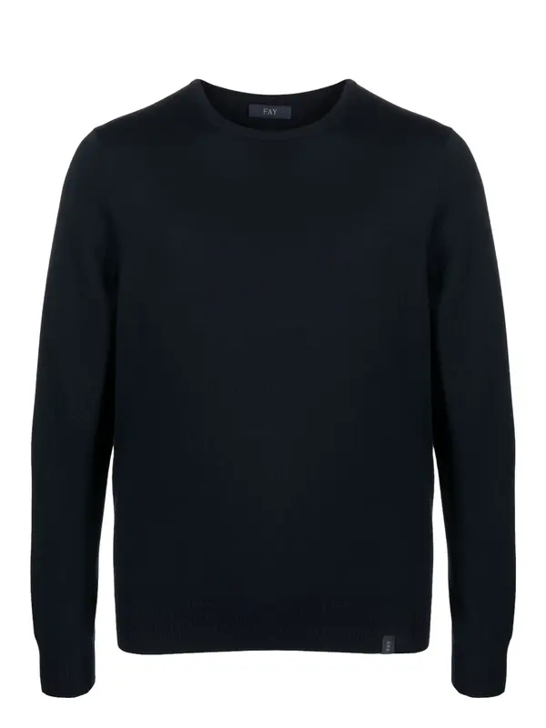 FAY Logo-patch Virgin-wool Jumper - Blue