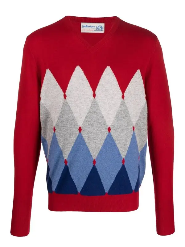 BALLANTYNE Cashmere Argyle Knit Jumper - Red