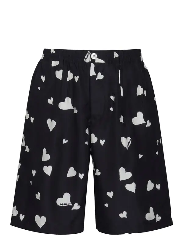 Marni Heart Print Silk Shorts - Black