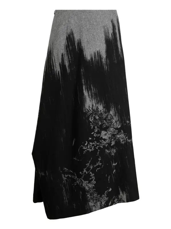 Y’s Abstract-pattern Draped Skirt - Black