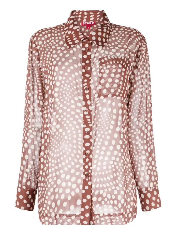Staud Graphic-print Semi-sheer Shirt - Brown