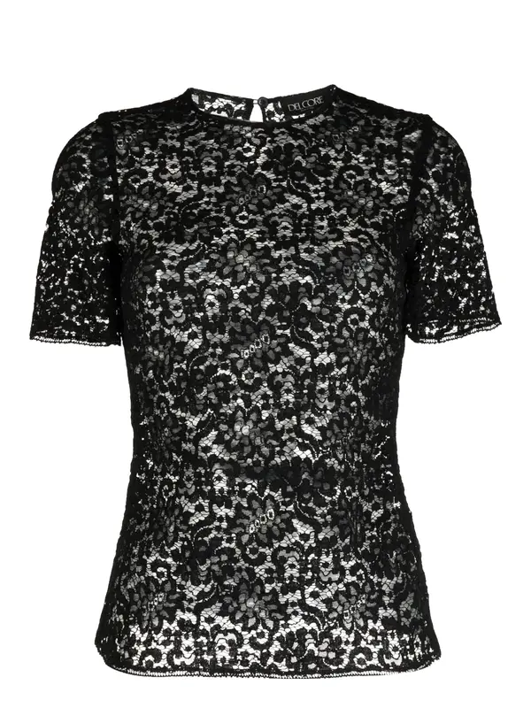 DEL CORE Floral-lace Short-sleeved T-shirt - Black