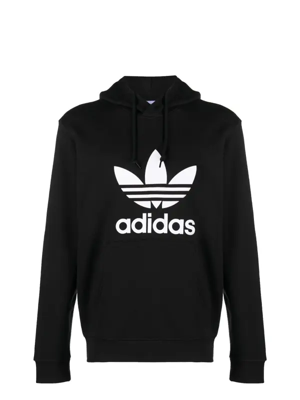 Adidas Logo-print Cotton Hoodie - Black