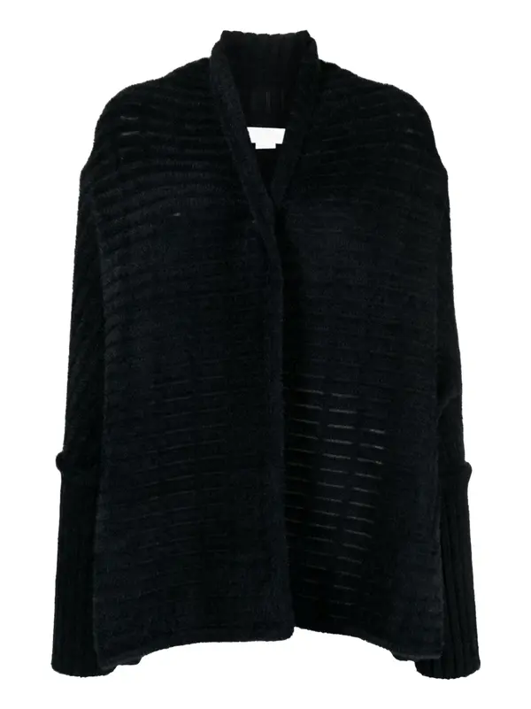 GENNY Faux-fur Trim High-low Cardigan - Black