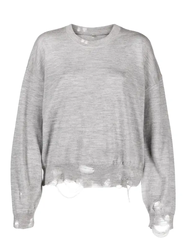 R13 Distressed Merino Wool Jumper - Grey