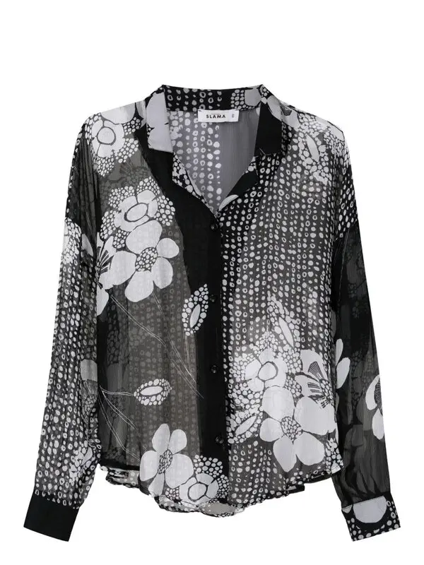 AMIR SLAMA Floral-print Silk Shirt - Black