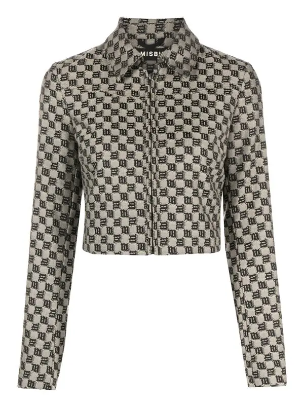 MISBHV Cropped Monogram-jacquard Jacket - Neutrals