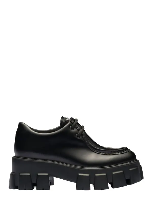 Prada Moonlith Brushed Leather Derby Shoes - Black