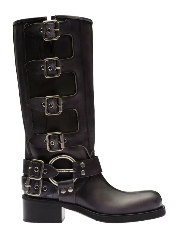 Miu Miu Buckle-detail Leather Boots - Black