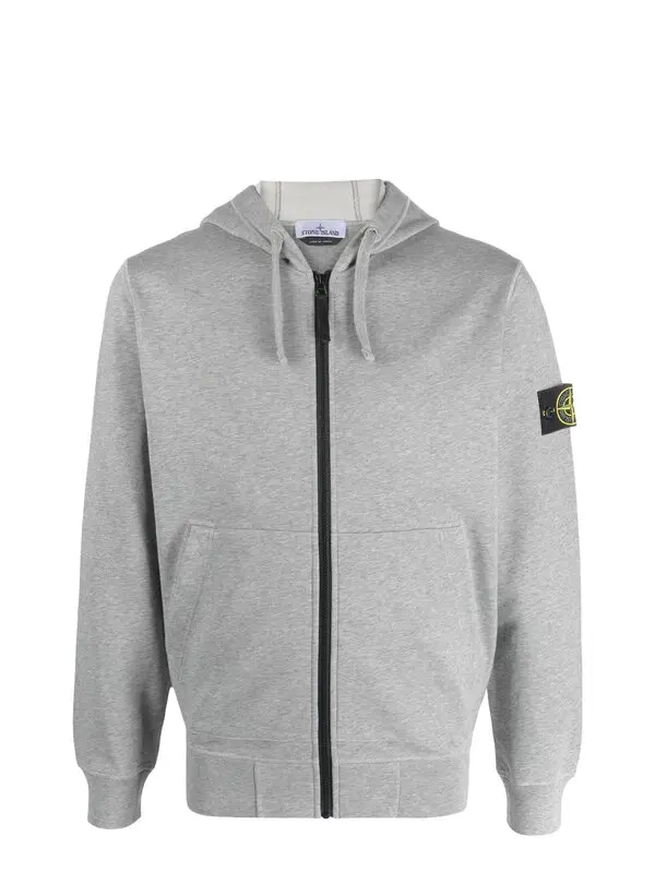 Stone Island Compass-motif Drawstring Cotton Hoodie - Grey
