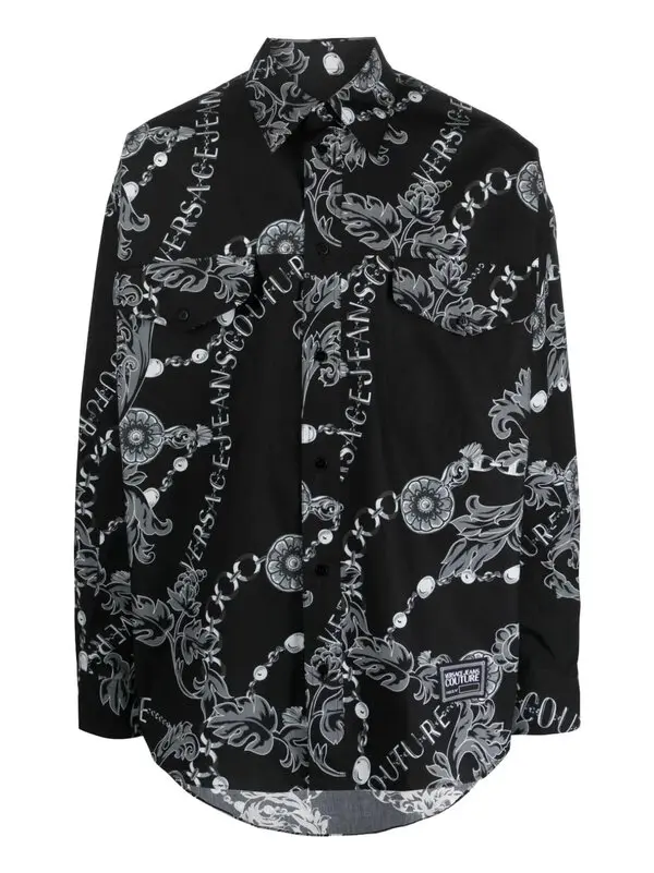 Versace Chain Couture-print Cotton Shirt - Black