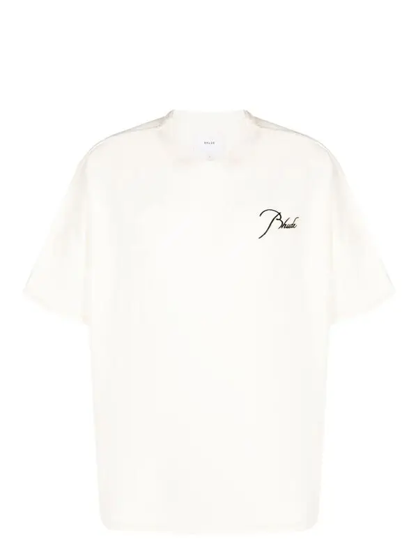 Rhude Logo-embroidered Cotton T-shirt - Neutrals